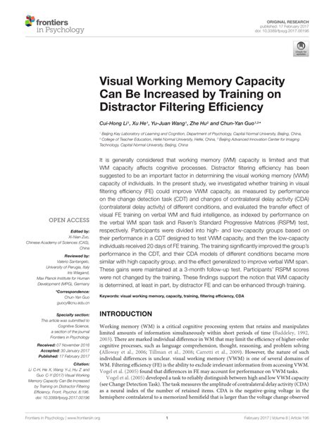 Pdf Visual Working Memory Capacity Can Be Increased By Training On Distractor Filtering Efficiency