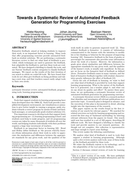 Pdf Towards A Systematic Review Of Automated Feedback Generation For