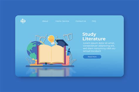 현대 플랫 디자인 벡터 일러스트 연구 문학 방문 페이지 및 웹 배너 템플릿 독서 책 연구 연구 학교로 돌아가기 거리 교육 가정