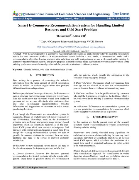 Pdf Smart E Commerce Recommendation System For Handling Limited Resource And Cold Start Problem