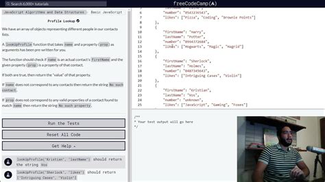 profile lookup freecodecamp challenge javascript youtube