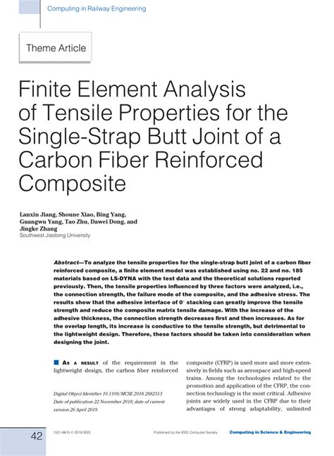 Pdf Finite Element Analysis Of Tensile Properties For Single Strap Butt Joint Of Carbon Fiber