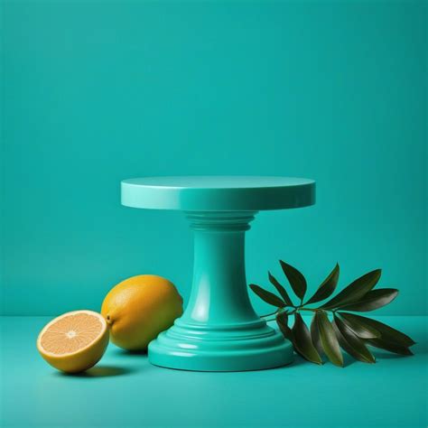 vibrant turquoise pedestal on soft seafoam green background pincel