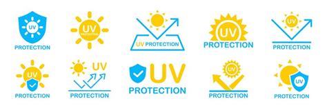 자외선 보호 아이콘 세트 자외선 방사선 아이콘 자외선 기호 태양 Uv 보호 아이콘 터 자외선 스크린 Pictogram