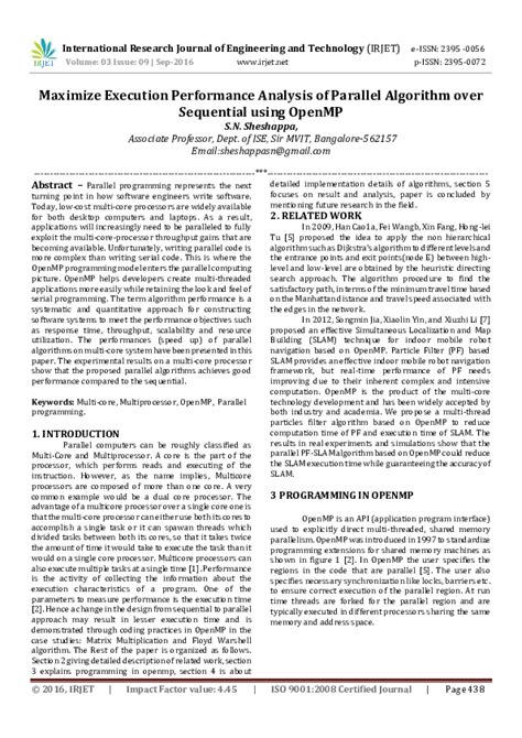Pdf Maximize Execution Performance Analysis Of Parallel Algorithm