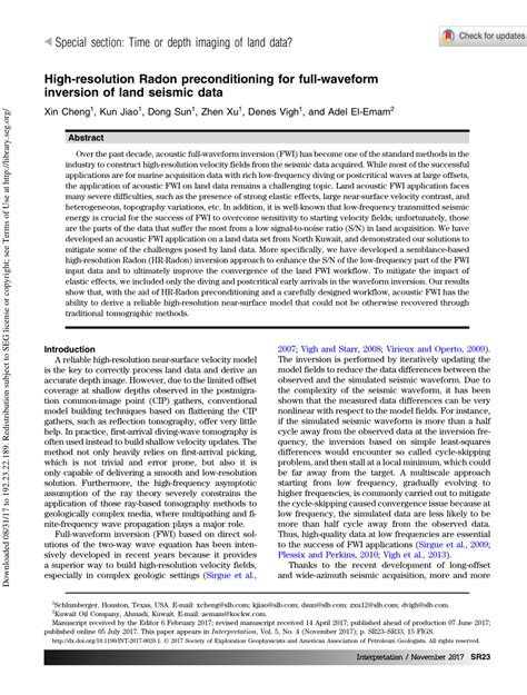 Pdf High Resolution Radon Preconditioning For Full Waveform Inversion Of Land Seismic Data