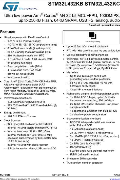 Datasheet Stm32l432kb Stm32l432kc Ultra Low Power Arm® Cortex® M4 32 Bit Mcu Fpu 100dmips Up