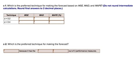 C 1 Which Is The Preferred Technique For Making The Forecast Based On