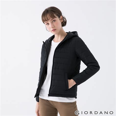 Giordano 女裝素色鋪棉連帽外套 09 標誌黑 連帽運動外套 Yahoo奇摩購物中心