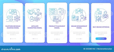 Creator Business Models Blue Gradient Onboarding Mobile App Screen Stock Vector Illustration