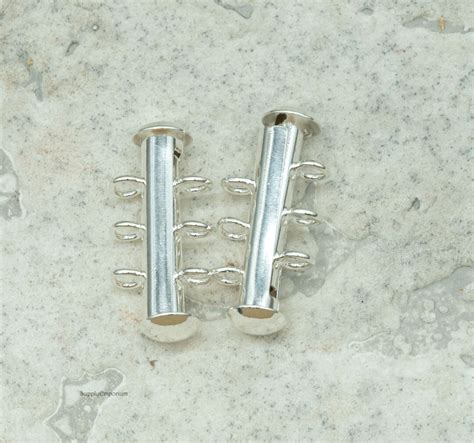 Jewelry Clasp Vertical Loop Slide Lock Clasp 3 Strand Silver Plated 21mm Clasp 2 Clasps