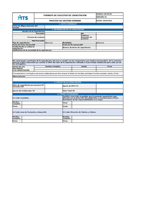 Formato De Solicitud De Capacitacion Pdf