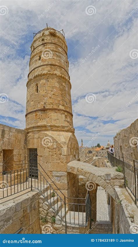 Ottoman Minaret In The Tower Of David Courtyard In Jerusalem Editorial