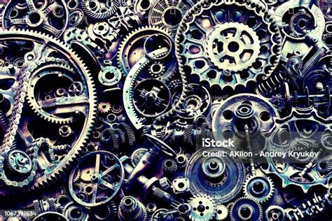 Steampunk 질감 기계 부품 장치 바퀴 Backgroung 스팀 펑크 기어 기어 자동차 부품 오래 된 녹슨 철 체인 스프링 바퀴 힙 가까이 강철에 대한 스톡 사진 및
