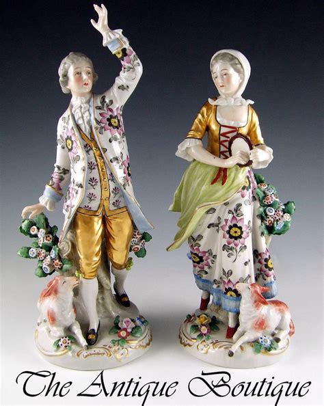 Pair Of Antique Sitzendorf Dresden German Porcelain Figurines