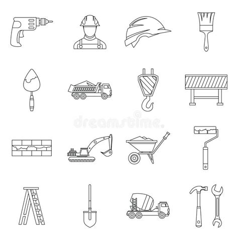 Construction Icons Set Outline Style Stock Vector Illustration Of Line Brick 78133981