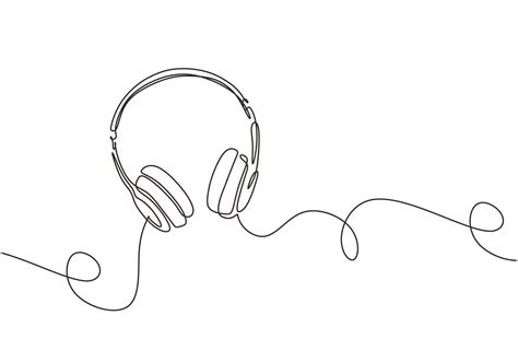 Dibujo De Línea Continua De Música Con Dispositivo Para Auriculares