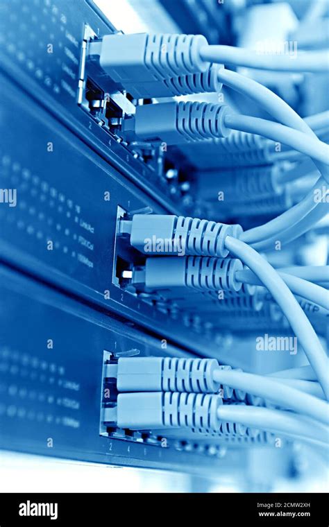 Patch Panel Server Rack With Cords In The Background Stock Photo Alamy