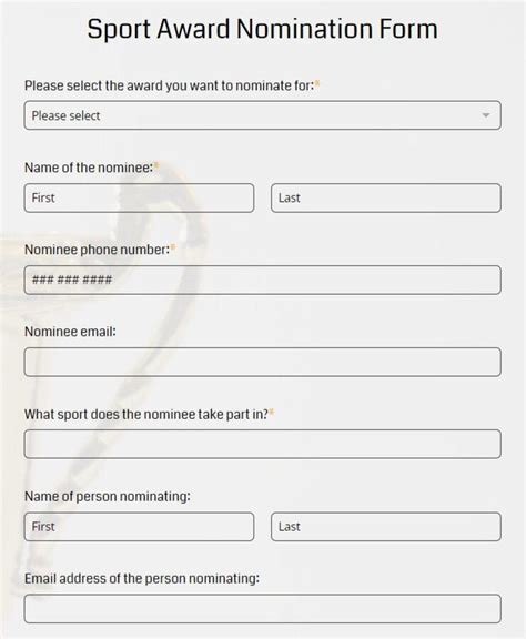 Free Sports Award Nomination Form Template 123FormBuilder