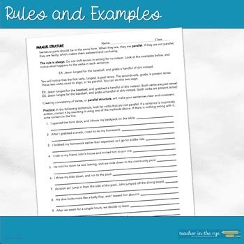 Parallelism Or Parallel Structure Practice Worksheet With Rules Example CCSS