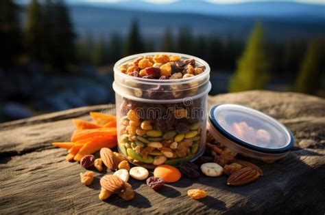 Healthy Trail Mix Snack In A Reusable Container Stock Illustration