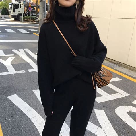 Женские костюмы, шерстяные теплые вязаные комплекты, свободный свитер ...