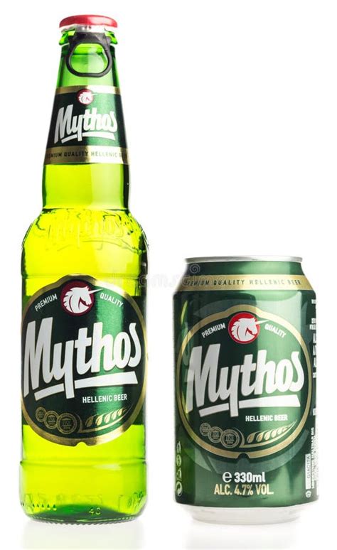 Bottle Of Greek Mythos Lager Beer Isolated On White Editorial