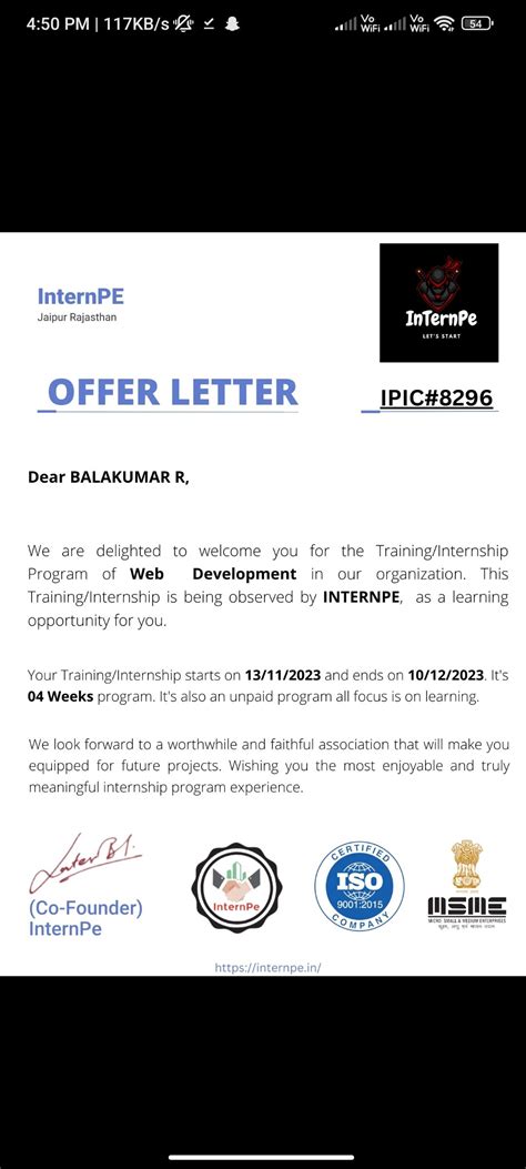 Balakumar R On Linkedin Internpe