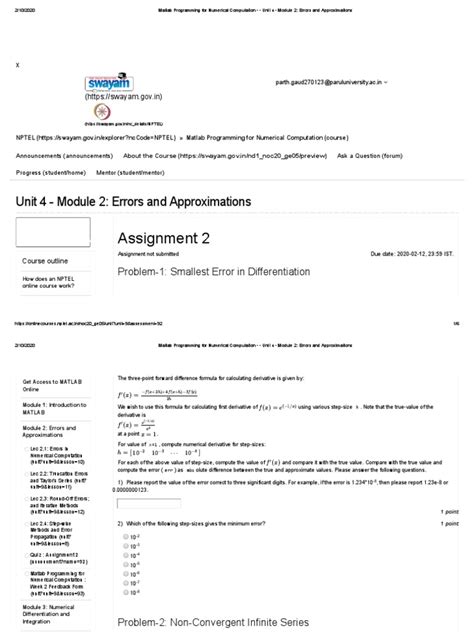 Matlab Programming For Numerical Computation Unit 4 Module 2 Errors And Approximations