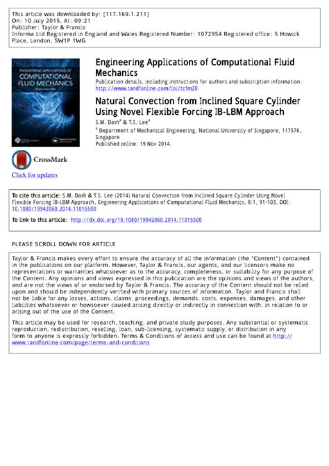 Pdf Natural Convection From An Inclined Square Cylinder Using A Novel Flexible Forcing Ib Lbm
