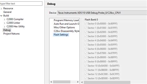 TMS F C Not Recognizing Flash Bank In Ccs Flash Settings C Microcontrollers