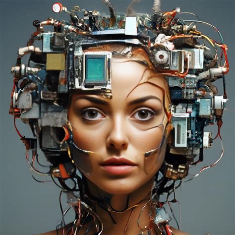Premium Photo A Woman With A Head Full Of Electronic Devices