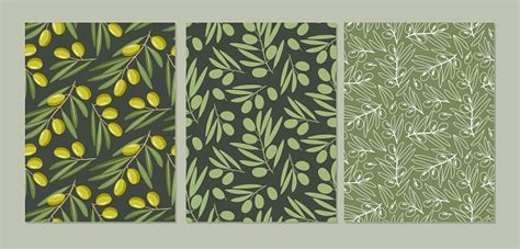 올리브 나뭇가지가 있는 매끄러운 패턴 천연 유기농 화장품 포장지 섬유 스크랩북에 대 한 과일로 반복 된 평면 벡터 그림 손으로 그린 올리브 심 리스 패턴 세트 개체 그룹에