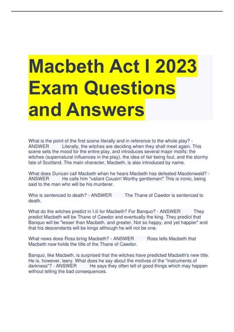 Macbeth Act I 2023 Exam Questions And Answers Macbeth Stuvia Us