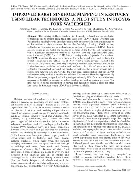 Pdf Improved Karst Sinkhole Mapping In Kentucky Using Lidar