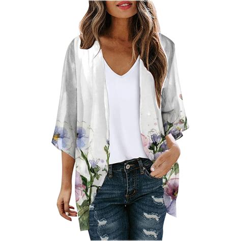 Luxalzxs Summer Cardigans For Women Lightweight 34 Sleeve Cute Floral