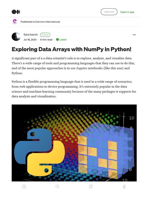 Exploring Data Arrays With Numpy In Python By Sara Karim Edvicon International Medium Pdf