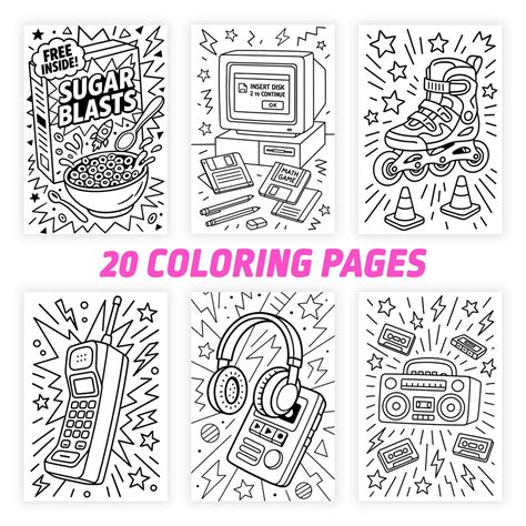 Totally Rad 90s Coloring Book Vol 1 20 Page Printable Pdf Adult