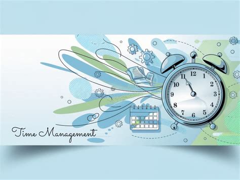 Time Management Concept Illustration With Alarm Clock Books And Calendar Icons Stock