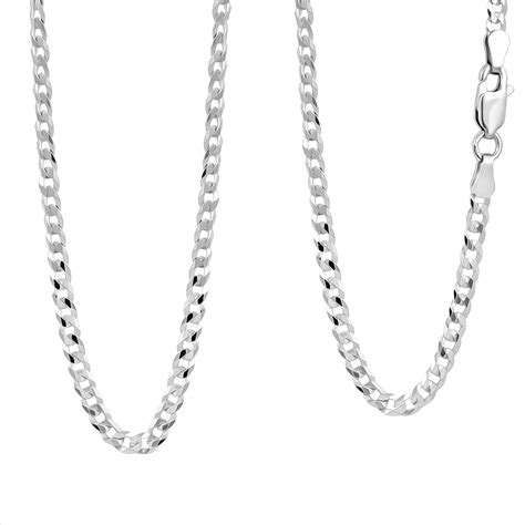 Buy Italian Rhodium Over Sterling Silver Flat Curb Chain Necklace 18