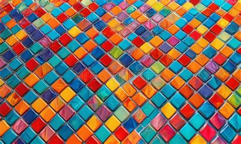 Vibrant Mosaic Multicolored Square Tiles Arranged In Diagonal Pattern Creating Visually