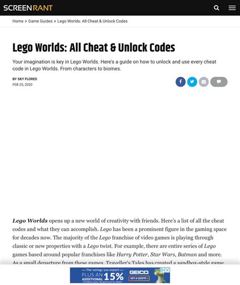 Https Screenrant Com Lego Worlds Cheat Unlock Codes Lego Worlds Coding Game Guide