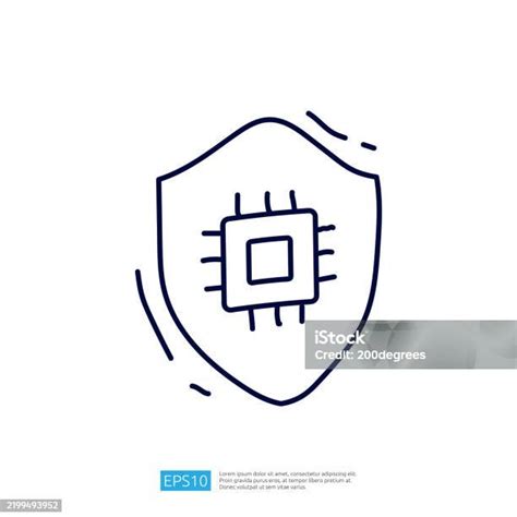 마이크로칩이 있는 방패의 간단한 선 그리기로 사이버 보안과 기술 보호를 상징합니다 0명에 대한 스톡 벡터 아트 및 기타 이미지 0명 감시 기민 Istock