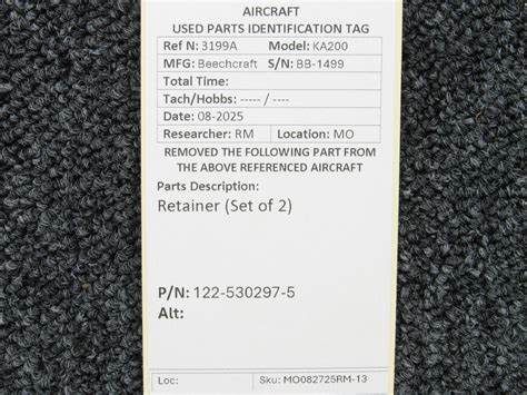 122 530297 5 Beechcraft Ka200 Retainer Set Of 2 For Sale