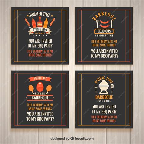 초대 바베큐 4 가지 템플릿 무료 벡터