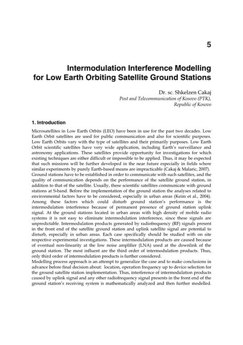 Pdf Intermodulation Interference Modelling For Low Earth Orbiting