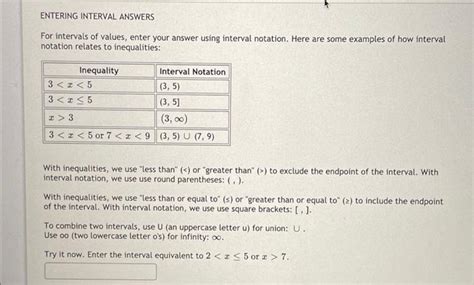 Solved Entering Interval Answers For Intervals Of Values