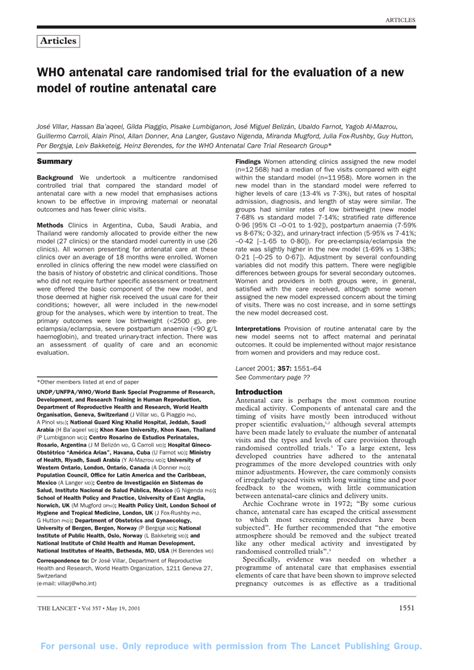 Pdf Who Antenatal Care Randomised Trial For The Evaluation Of A New Model Of Routine Antenatal