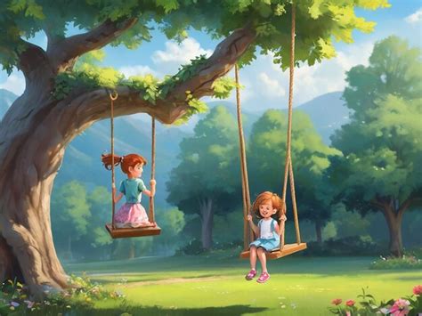 Premium Photo A Girl Is Swinging On A Swing Under A Tree