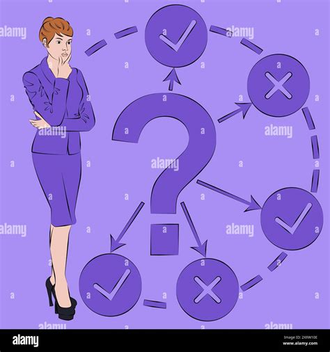 A Woman Thinks About Problems And Questions During The Decision Making Process Business Concept